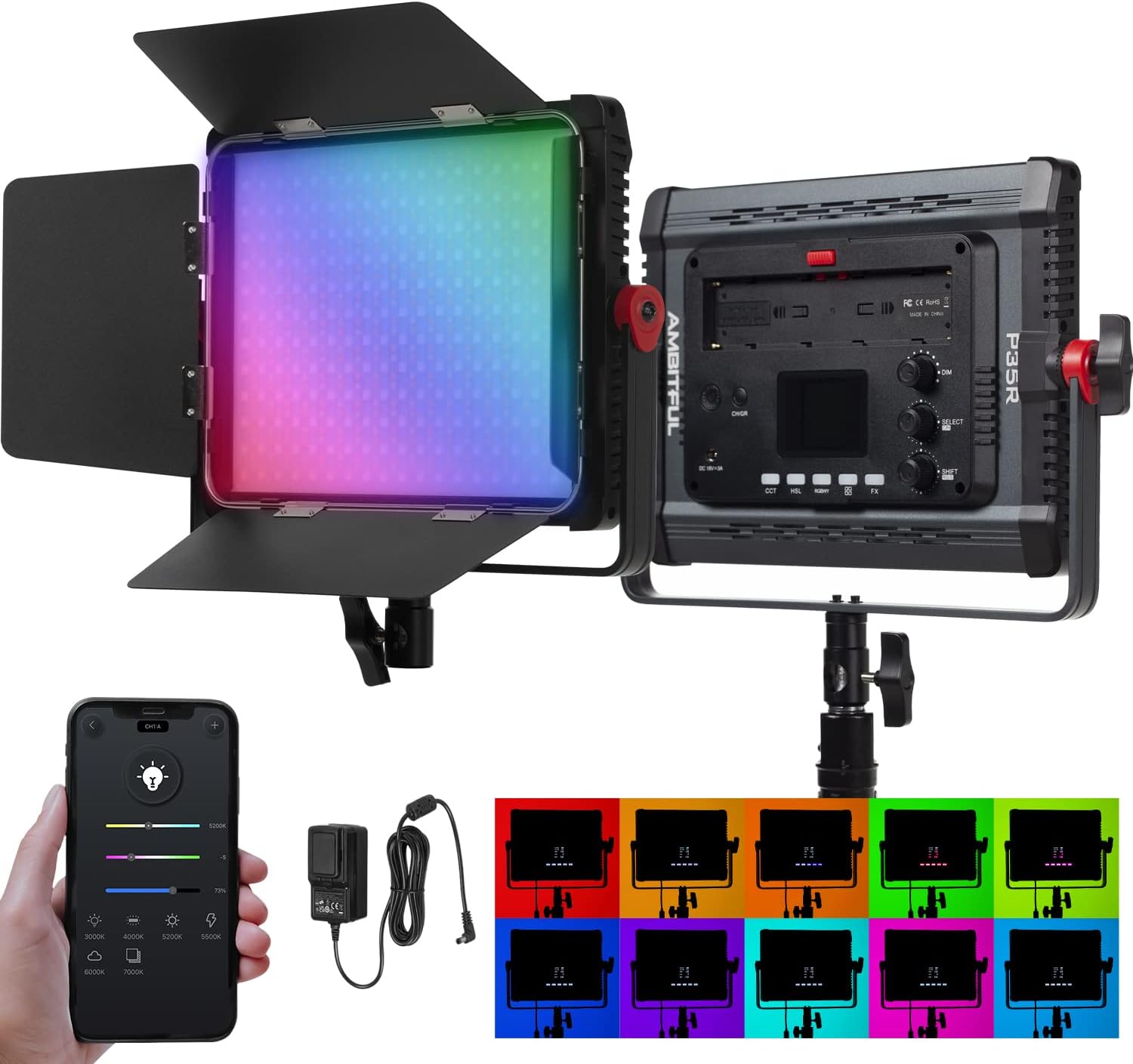 AMBITFUL P35R RGB - Iluminación de Video RGB LED con Control de ...