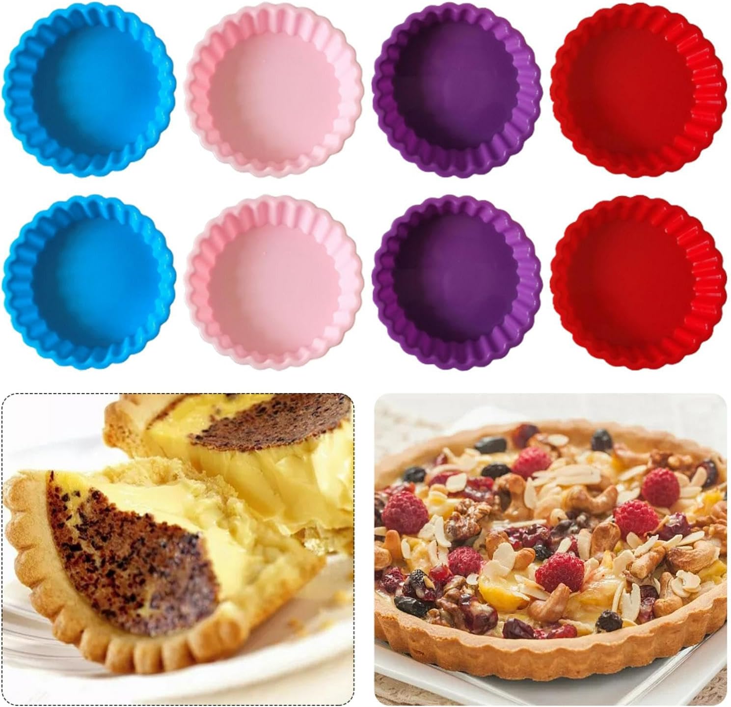 Amazon.com: beiyoule 8 pcs Silicone Tart and Pie Molds, 4 Inch Fluted ...