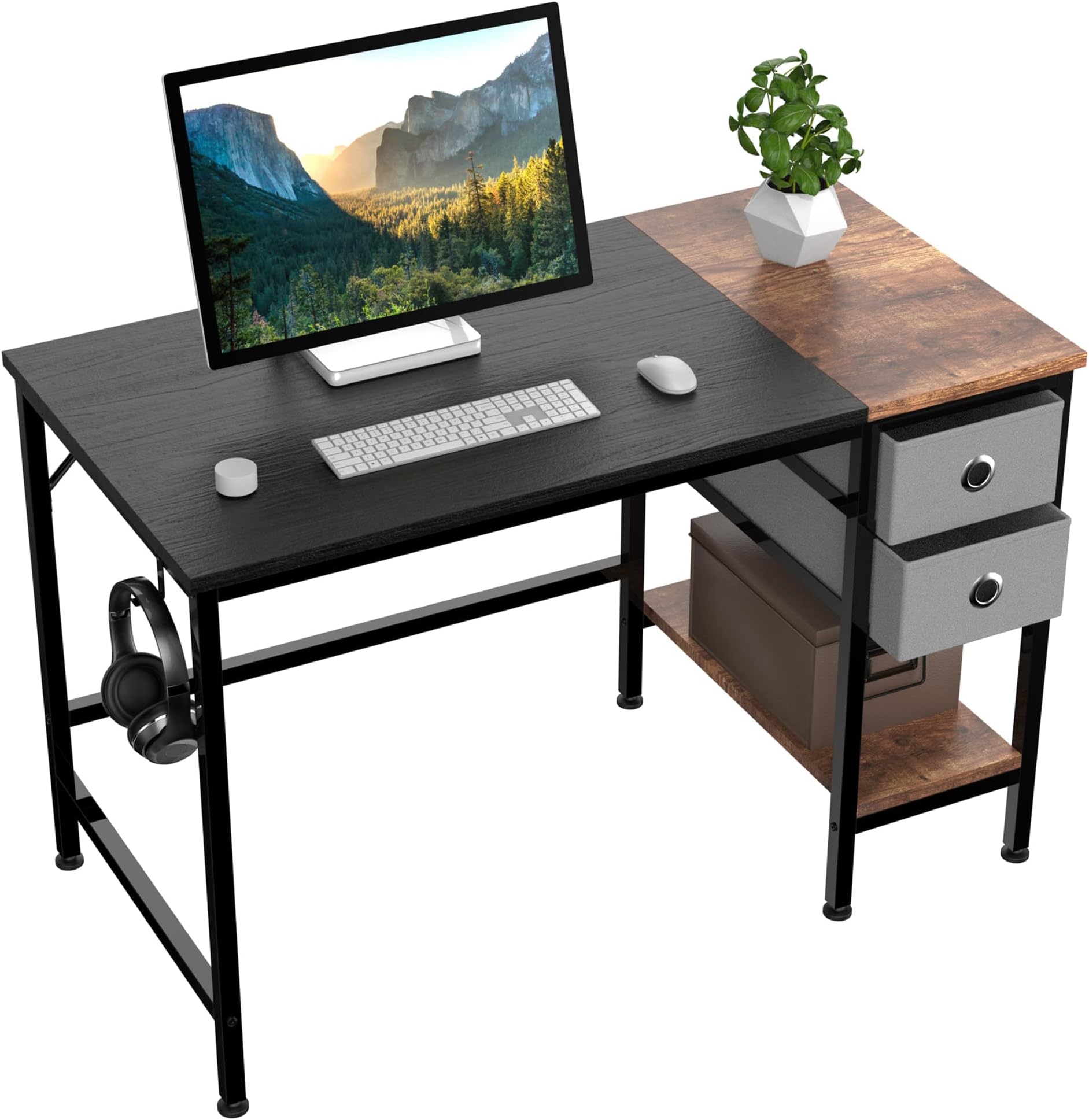 GFW Computer Office Desks with Storage Drawers, Wood, Oak, 90 x 73 x 45 ...