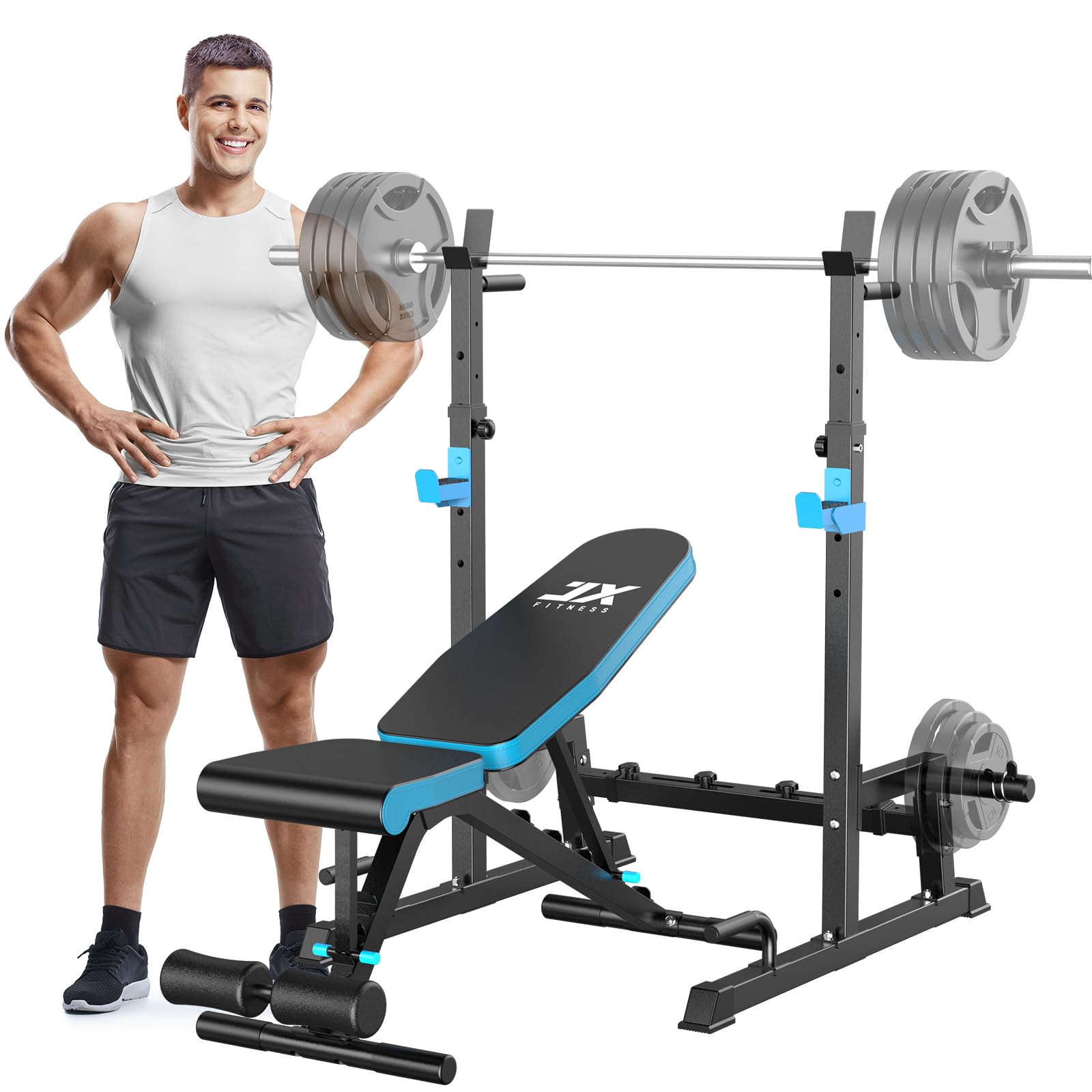 JX FITNESS Olympic Weight Bench with Preacher Curl Pad and Leg ...