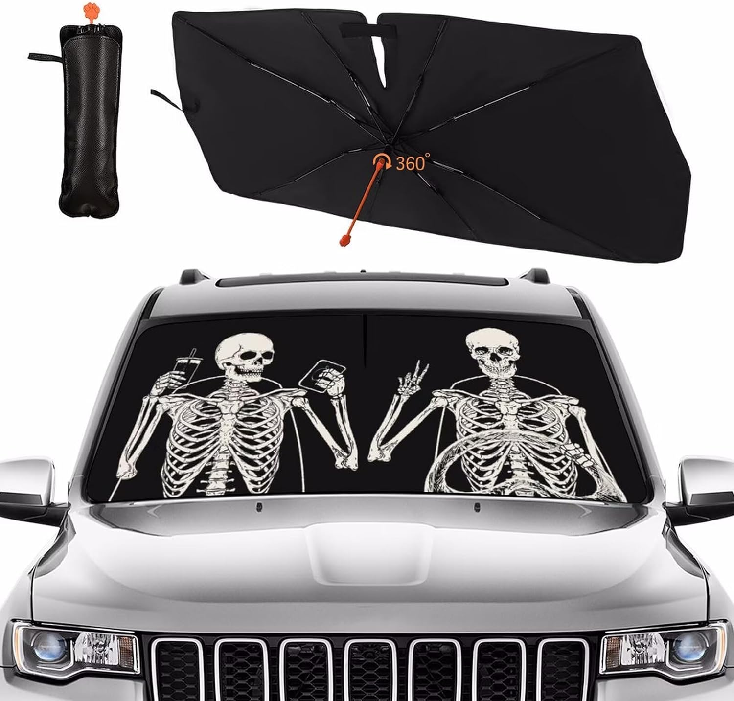 Amazon.com: Funny Skull Car Windshield Sun Shade Umbrella Skeleton ...