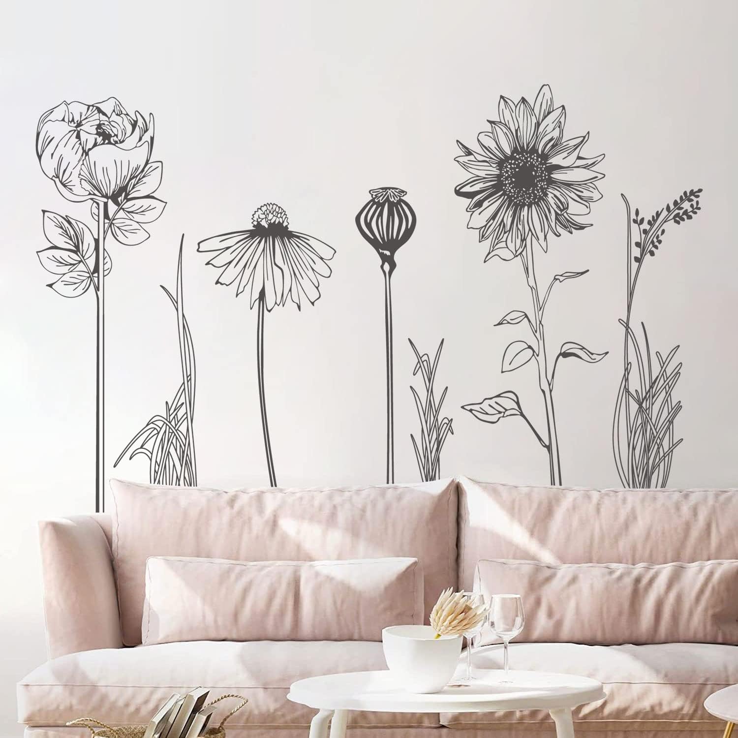 Amazon.com: Runtoo Black and White Floral Wall Decals Peony Flower Wall ...