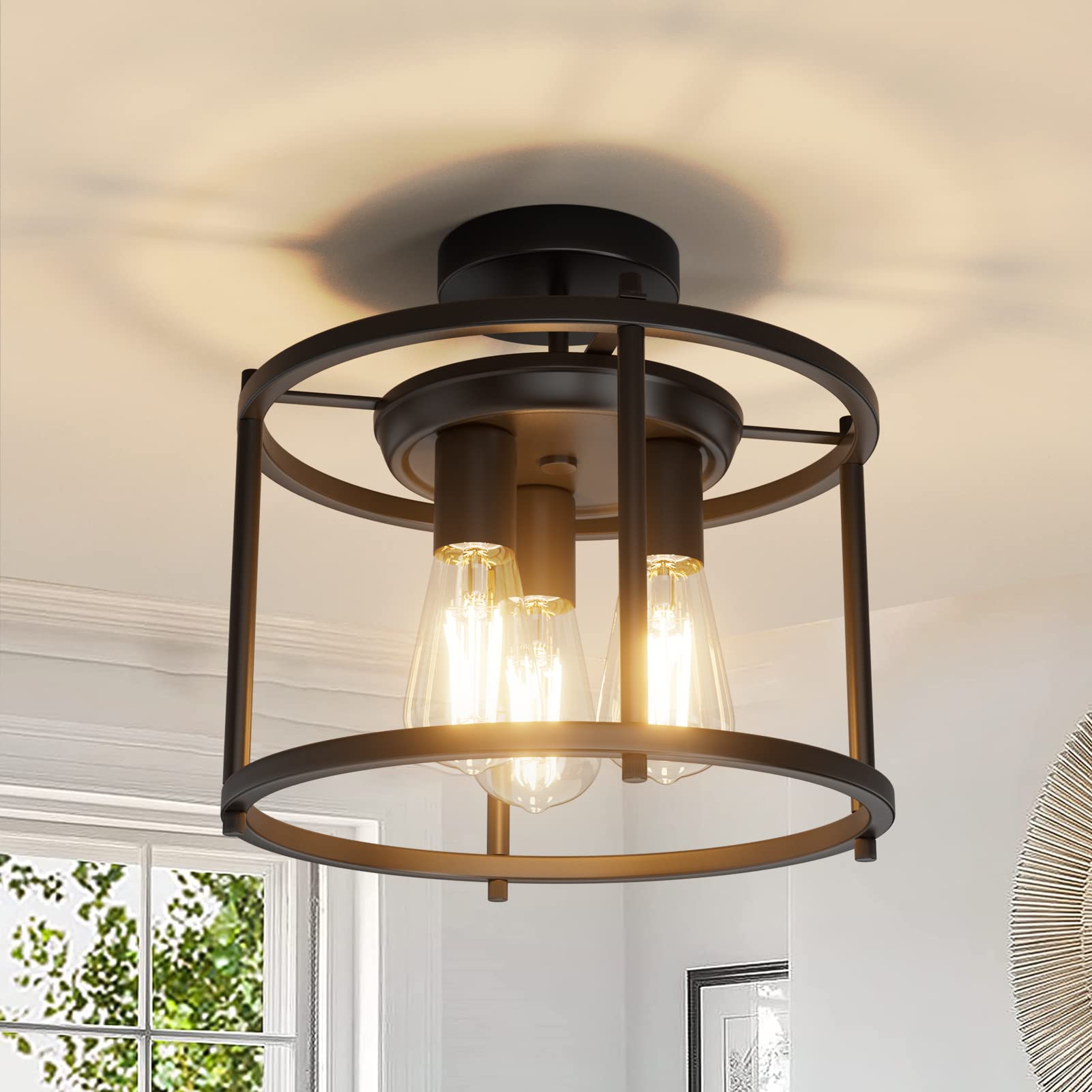 Farmhouse Semi Flush Mount Ceiling Light Fixture Black Industrial ...