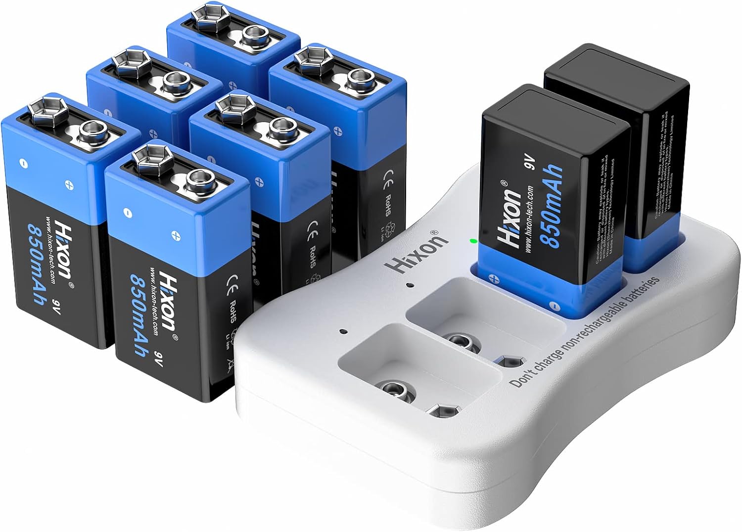 Amazon.com: 9V Rechargeable Battery Charger Pack, 8-Pack 850mAh 9 Volt ...