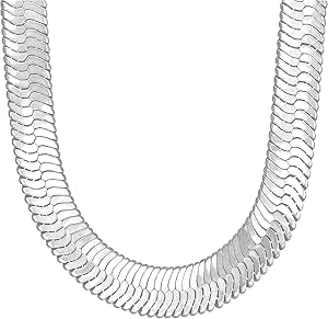 Amazon.com: IFIX Big Heavy Faux Silver Herringbone Chain Necklace for ...