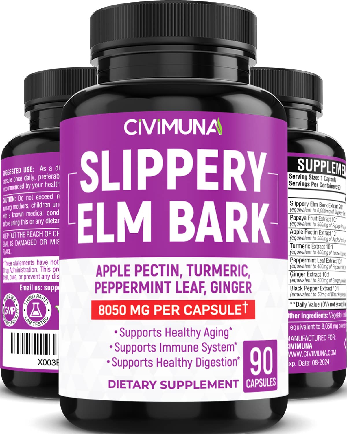 Amazon.com: CIVIMUNA Slippery Elm Capsules 8050mg - Slippery Elm ...