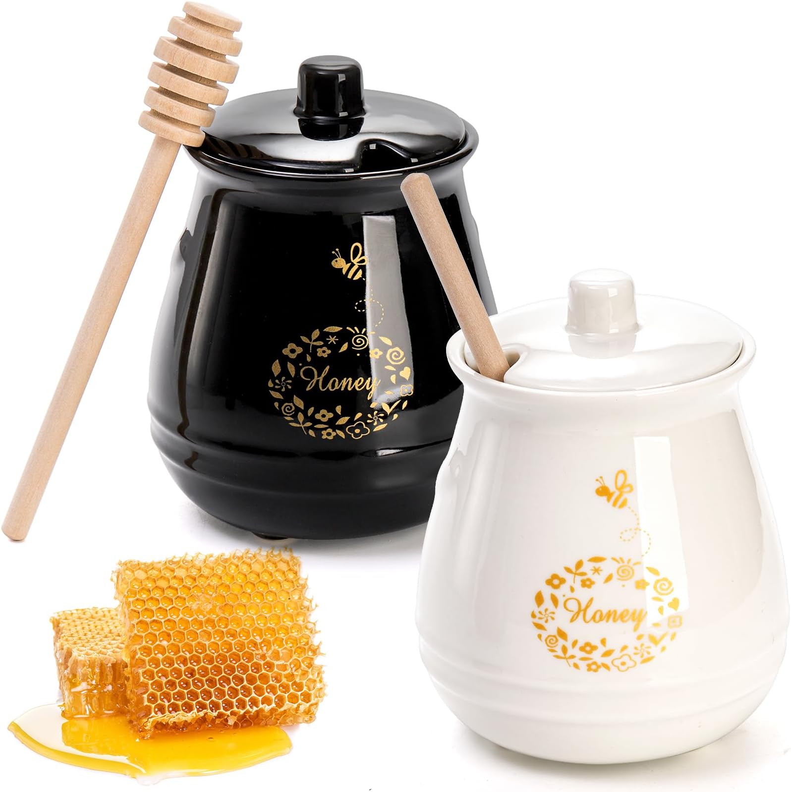 Amazon.com: Coloch 2 Pack Ceramic Honey Pot with Wooden Dipper, 12oz ...
