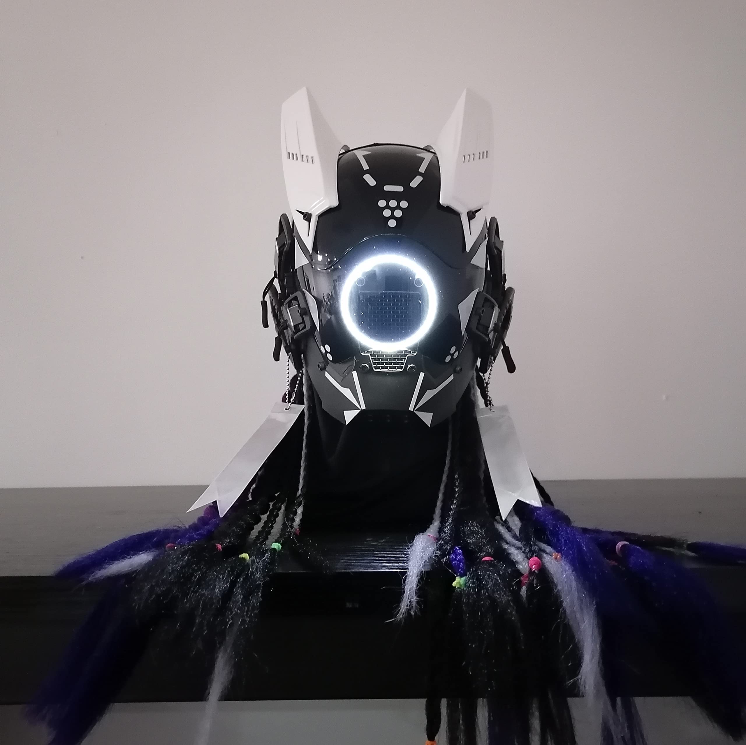 Buy White Cyberpunk with Braids and Round LED Lights Futuristic ...