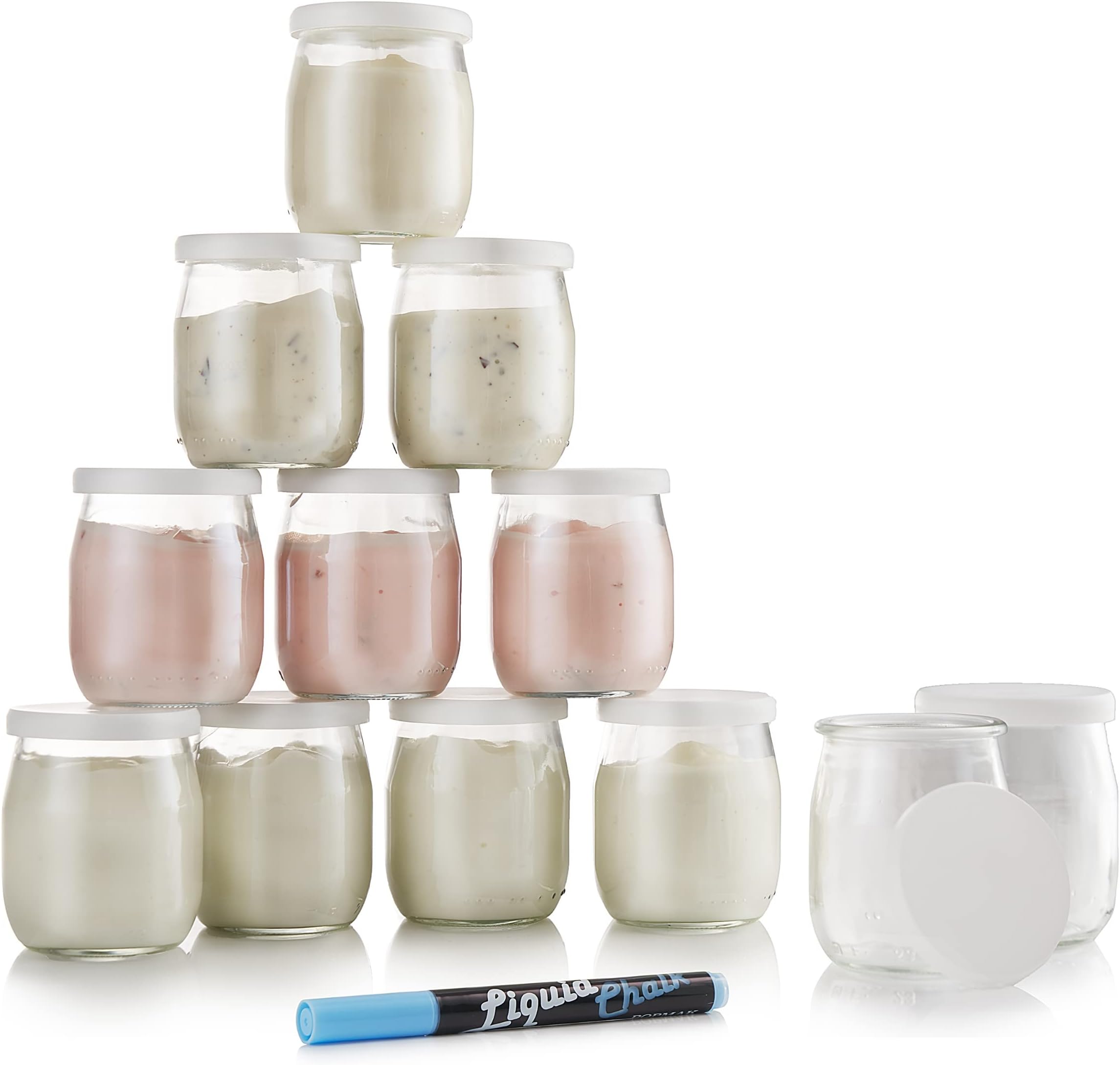 Monboco | lot de 12 Pots de yaourt en verre avec couvercles blancs ...