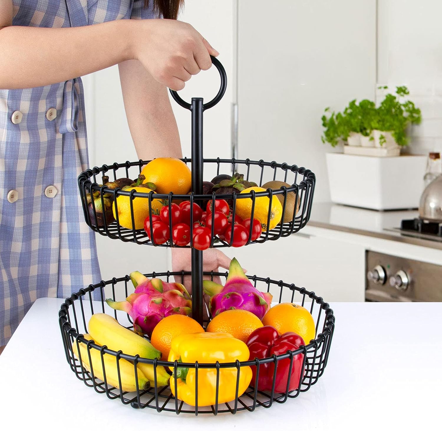 PEALOV Obst Etagere 2 StöCkig,Metall Obstkorb,Arbeitsplatte Metall ...