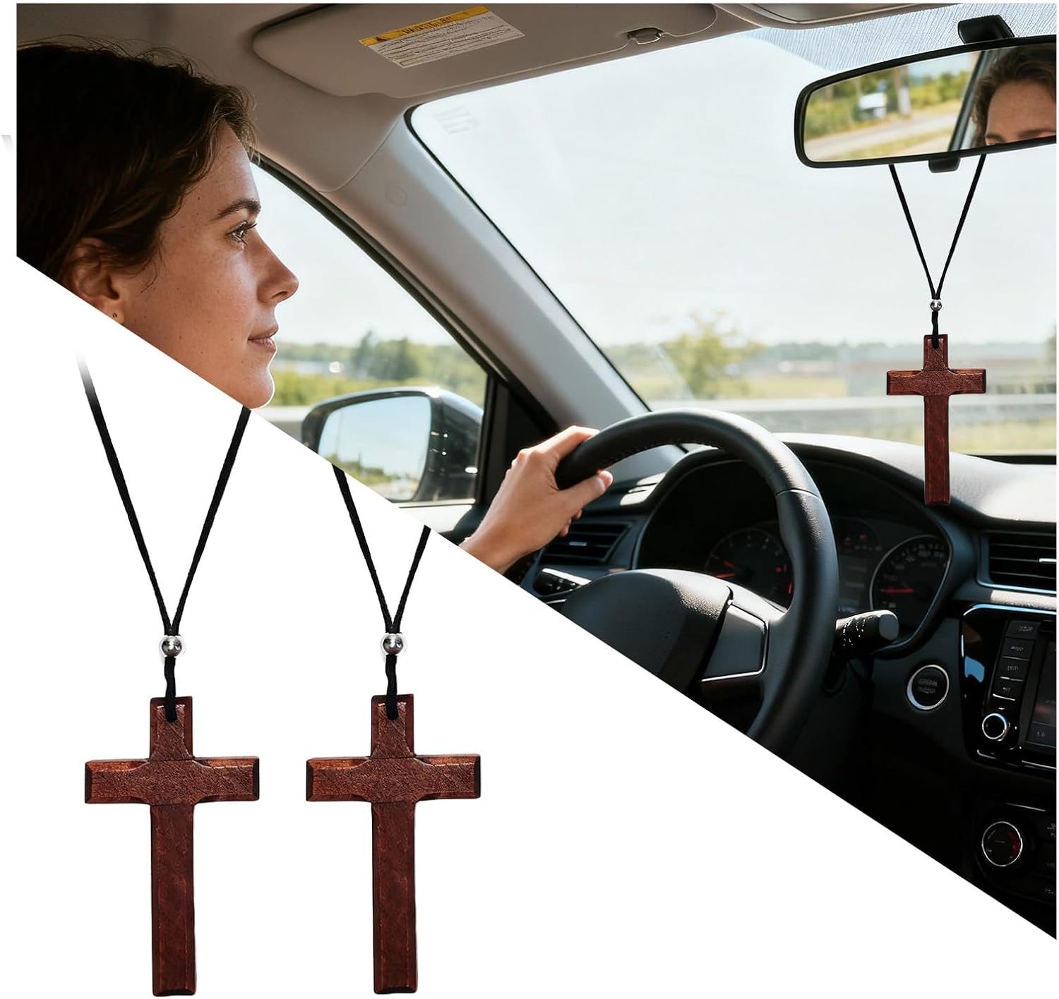 Amazon.com: Wooden Cross for Car Rearview Mirror, Christian Vehicle ...