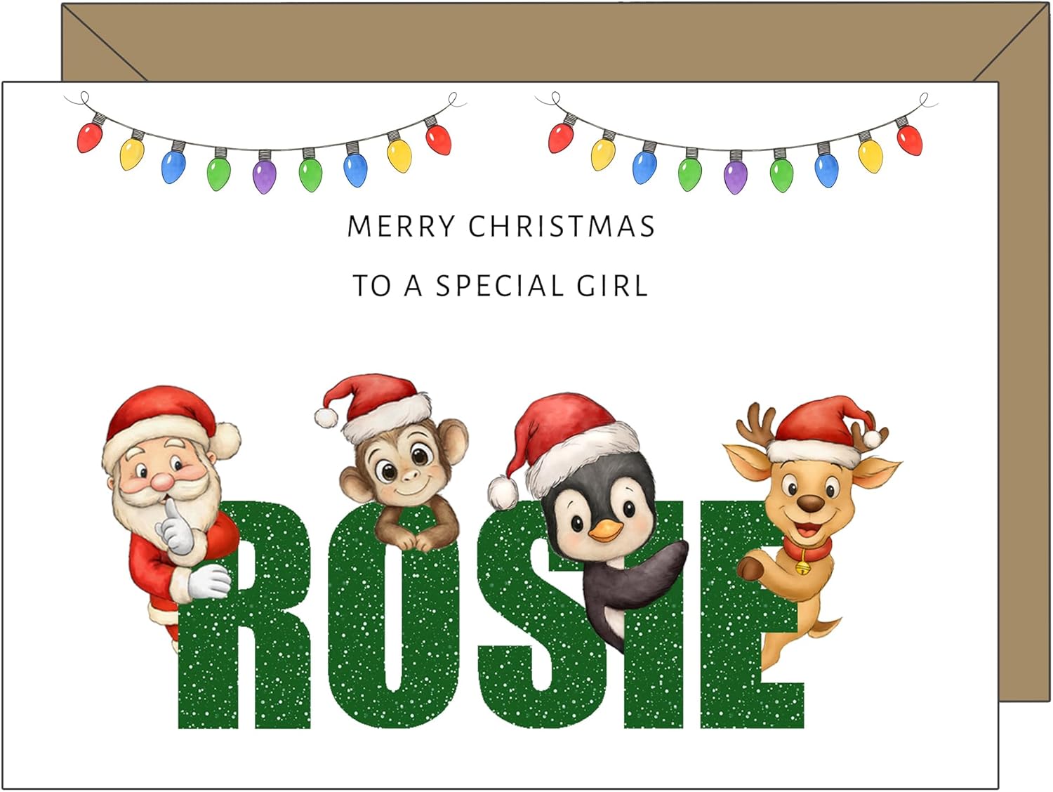 Personalised Christmas Card for Girl – Add Any Name – Cute Animals ...