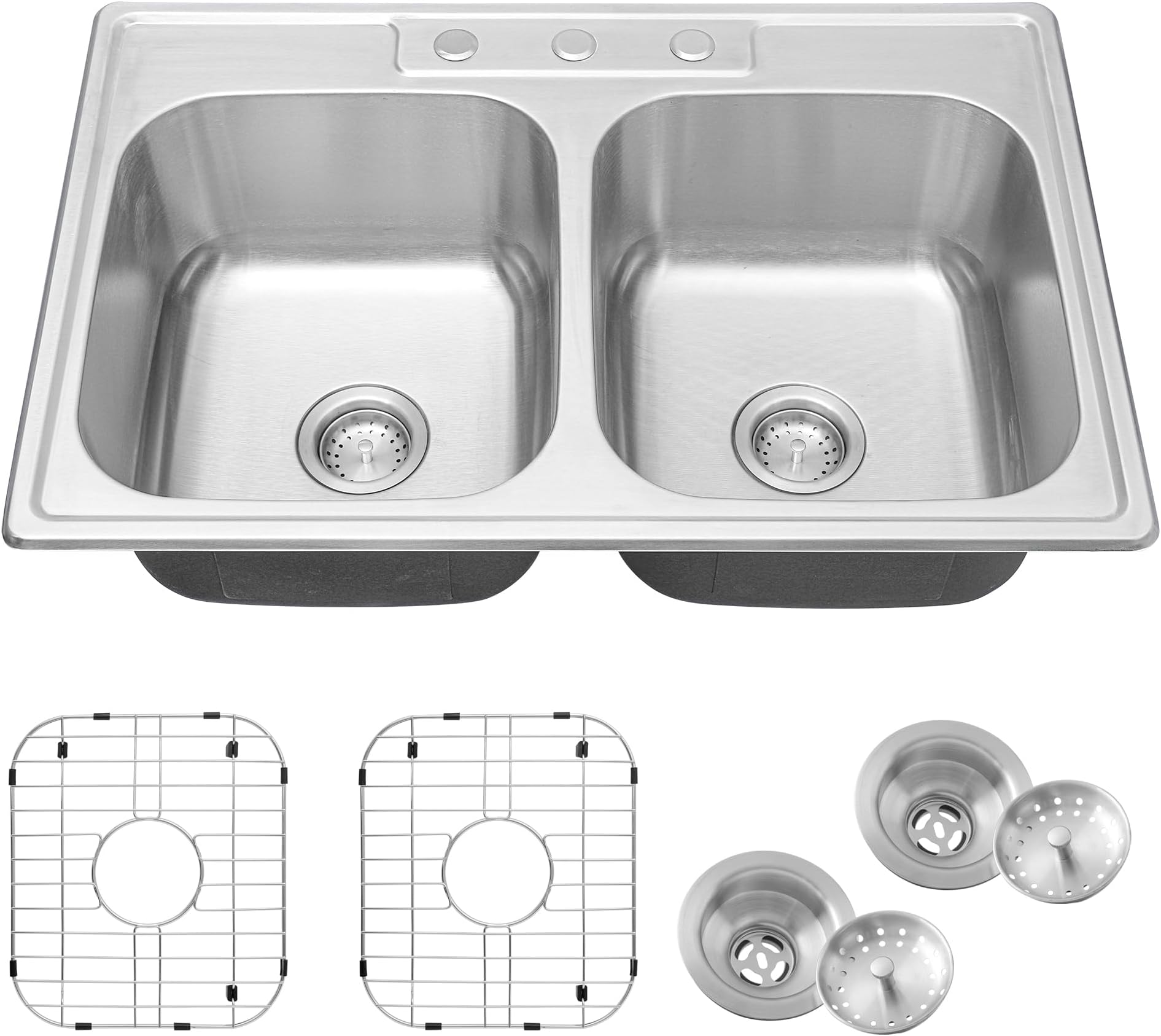 MILOSEN Double Bowl Kitchen Sink 33 x 22 x 9 Inch, Drop in 304 ...