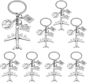 SIQYUWM 8Pcs Travel Themed Keychain Alloy Journey Aircraft Keyrings ...