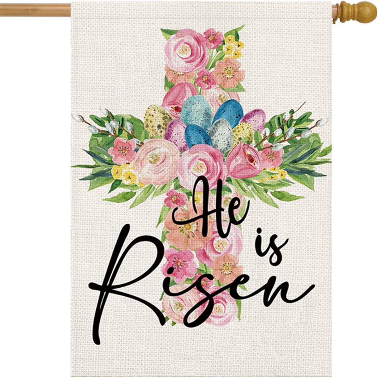 Amazon.com : LHSION Spring Easter House Flag 28 x 40 Inch He is Risen ...