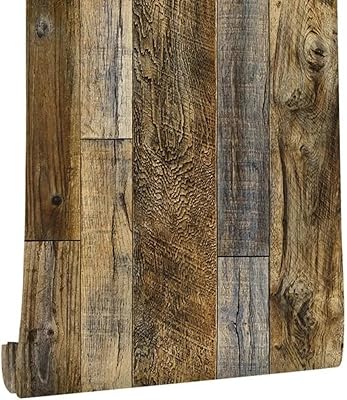 HappyHome Vintage Thickened Wood Wallpaper, 17.7in x 19.7ft Peel Stick ...