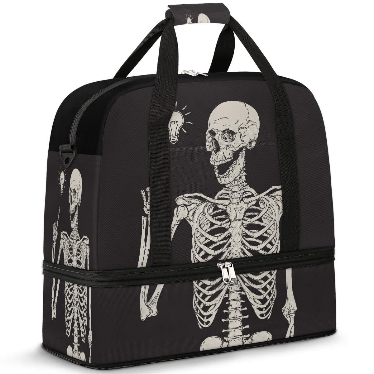 Amazon.com | Black Skull Human Skeleton Foldable Travel Duffel Bag ...