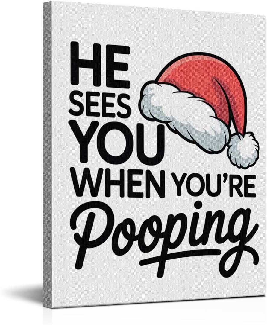 Amazon.com: Funny Santa Hat Christmas Bathroom Wall Art Decor - Trendy ...