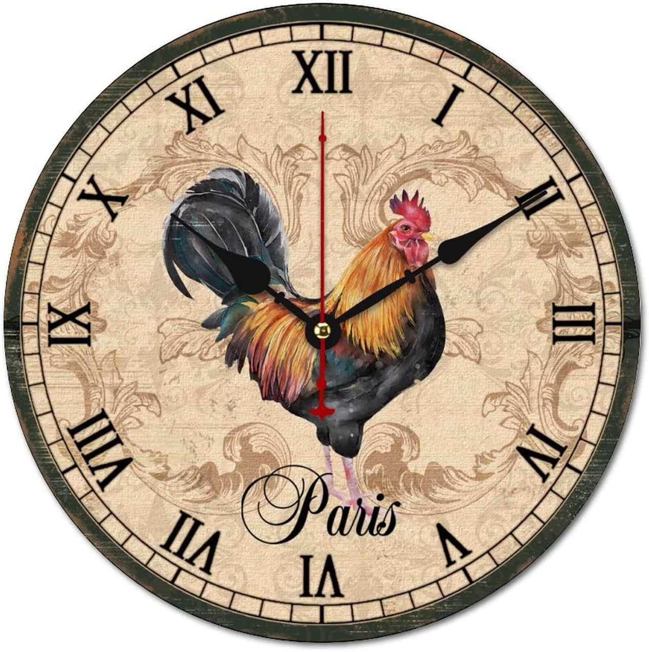 Amazon.com: Paris Rooster Clocks Cockerel Wooden Round Clock Vintage ...