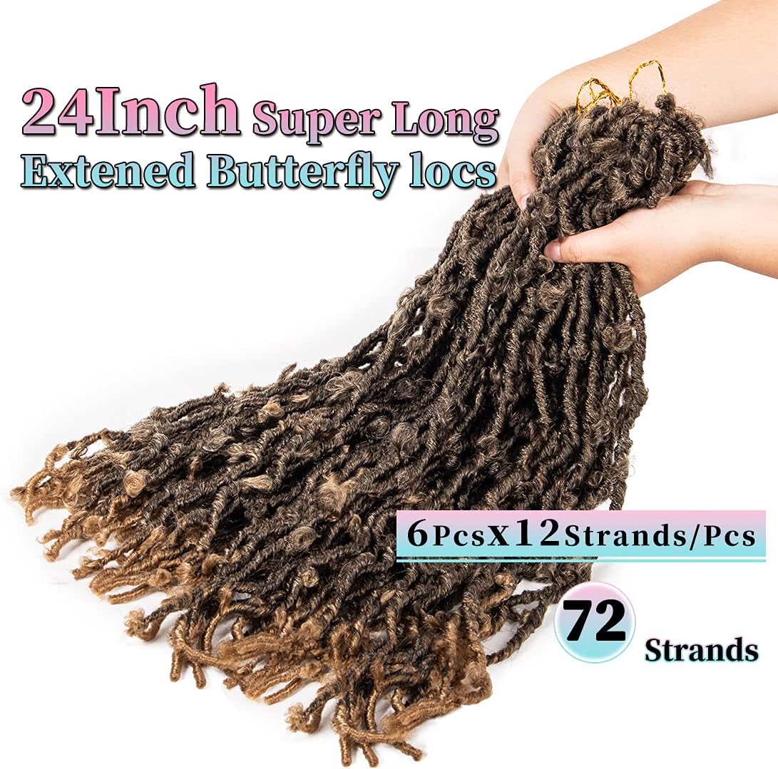 24 Inch Butterfly Locs Crochet Hair 6 Packs Distressed Faux Locs ...