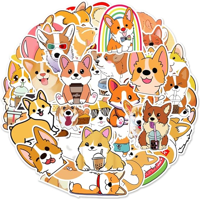 Amazon.com: Cartoon Corgi Stickers - 50 PCS Puppy Dog Decals Cartoon ...