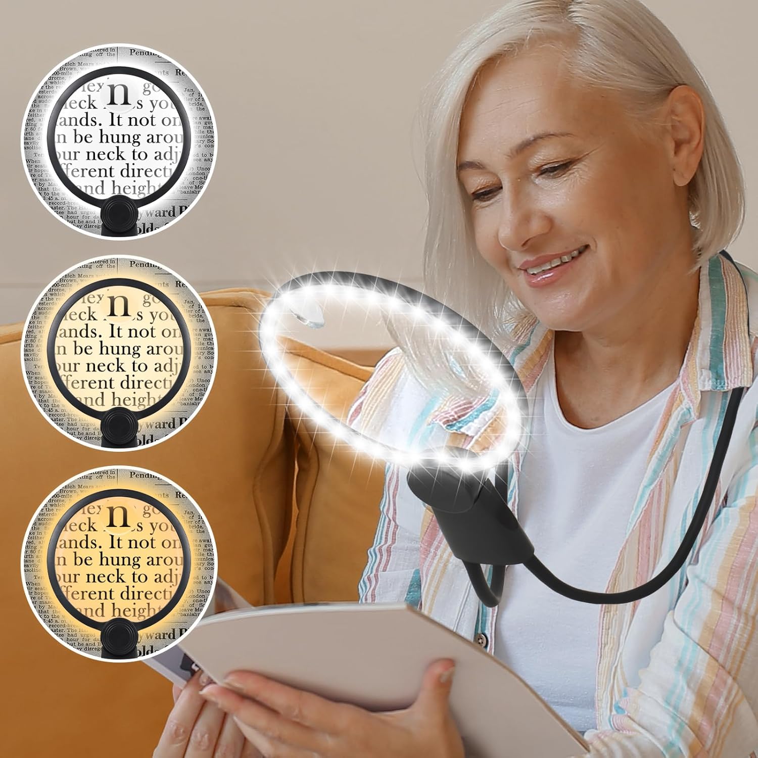 Amazon.com: 5X 15X Hands Free Magnifying Glass for Reading,Full Book ...