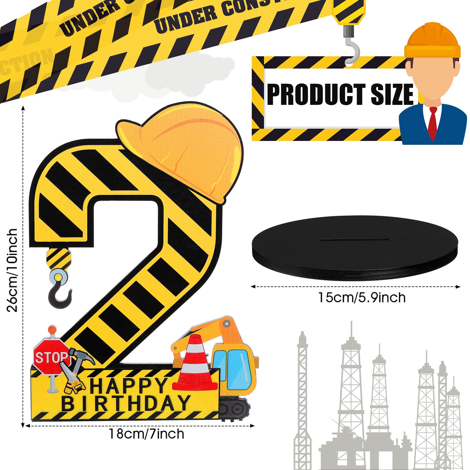 Snapklik.com : Construction 2nd Birthday Number Sign Centerpiece Truck ...