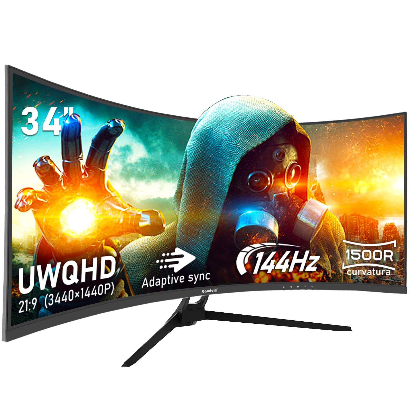 Gawfolk 34 Inch Ultrawide Curved 144Hz Gaming Computer Monitor 1500R PC screen 21:9 UWQHD ...