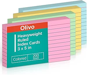 Amazon.com : Colored Lined Index Cards 3x5 Ruled Note Cards 200 Count, Pastel Pink Green Yellow ...