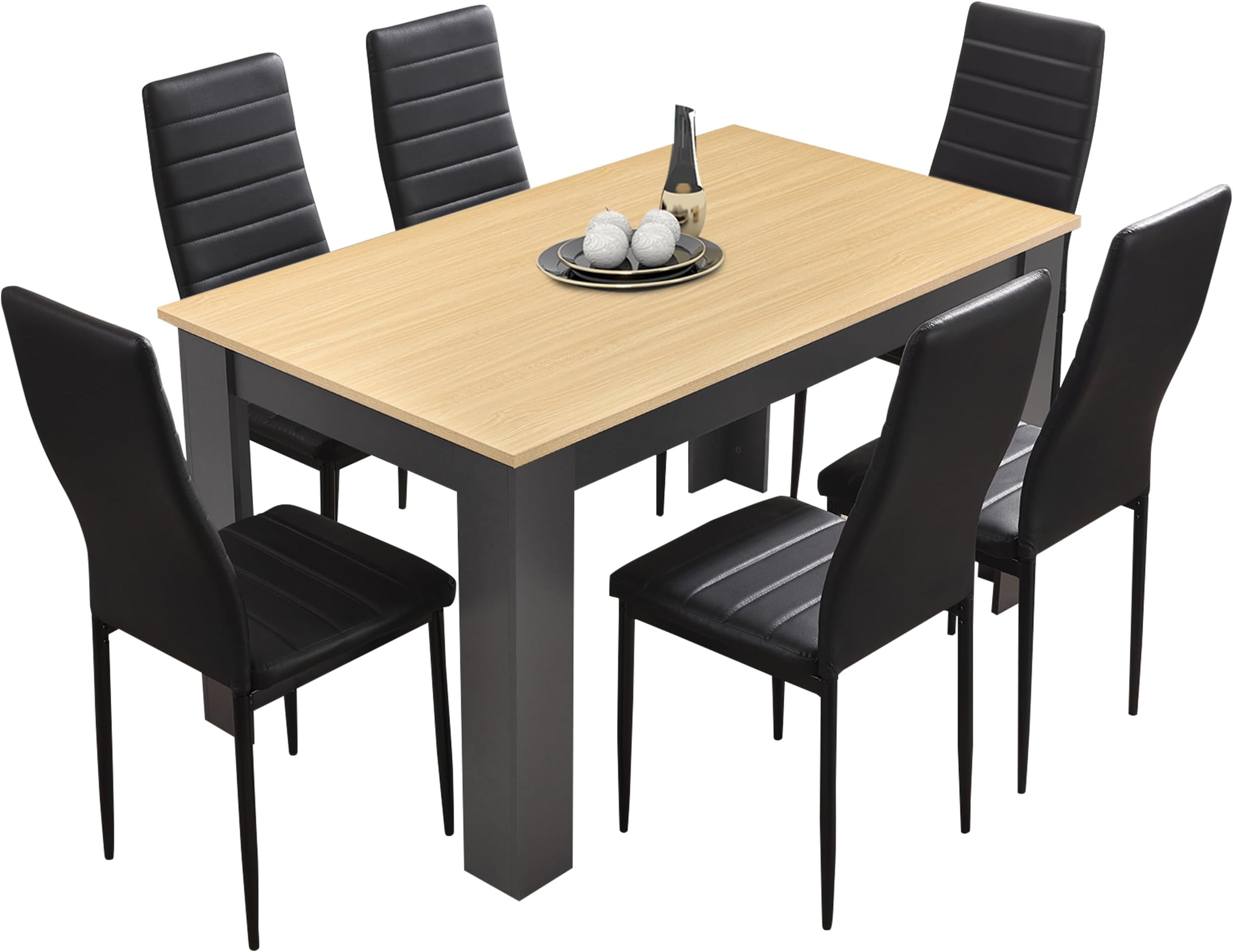 Dining Table and Chairs Set 6, Pu Leather Dining Room Chairs and 17mm ...