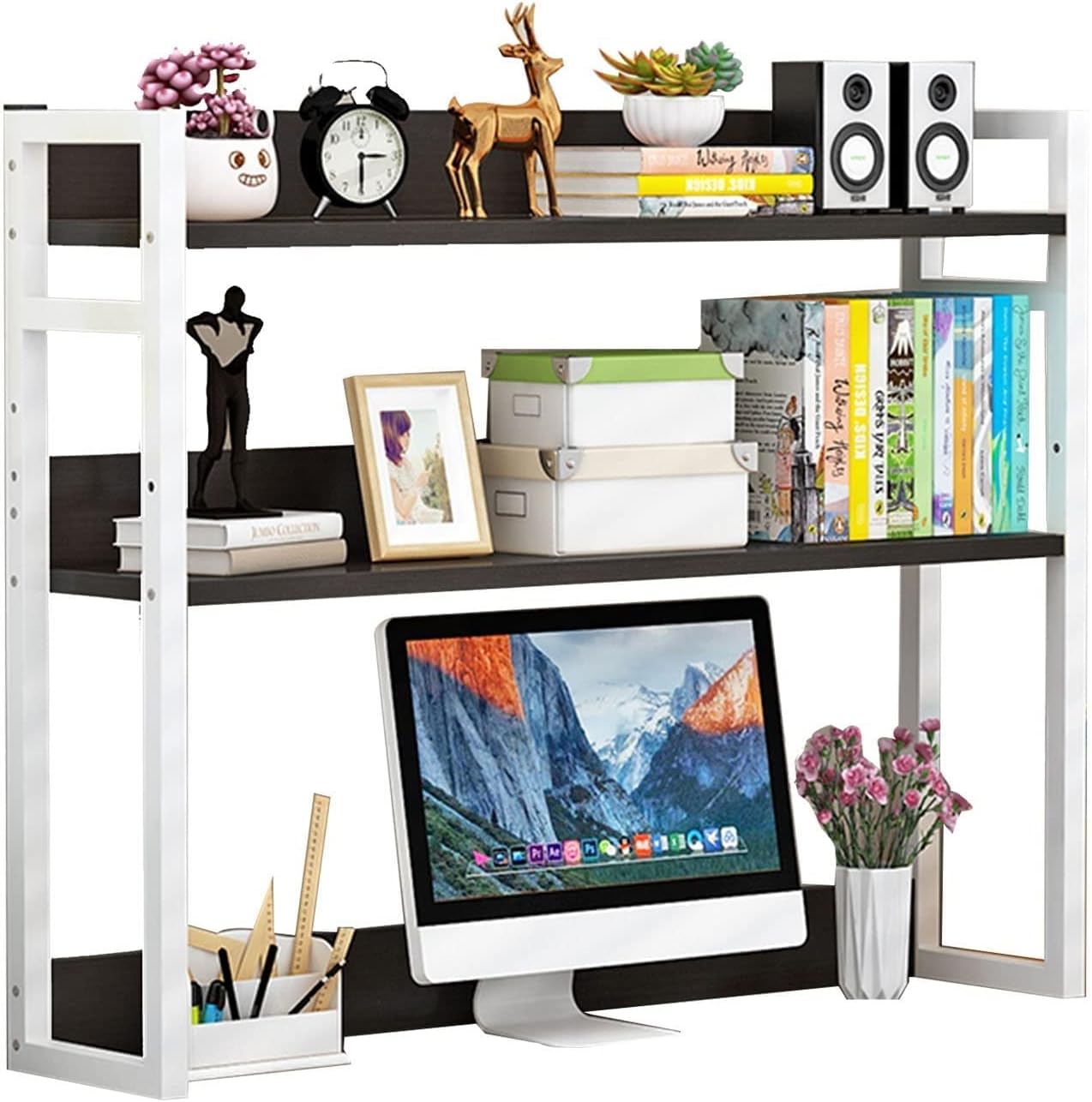 Amazon.co.jp: Monitor Desk Shelf - 2 Tier Desktop Book Rack Organizer ...