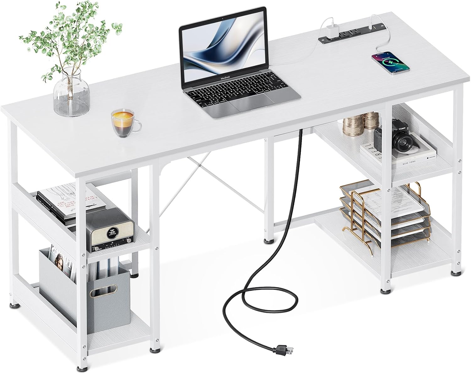 Amazon.com: AODK Small Computer Desk with USB Charging Port & Power ...