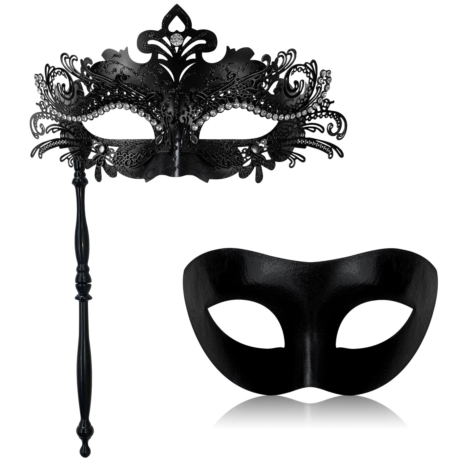 Couple Masquerade Mask with Holding Stick Classic Halloween Costume ...