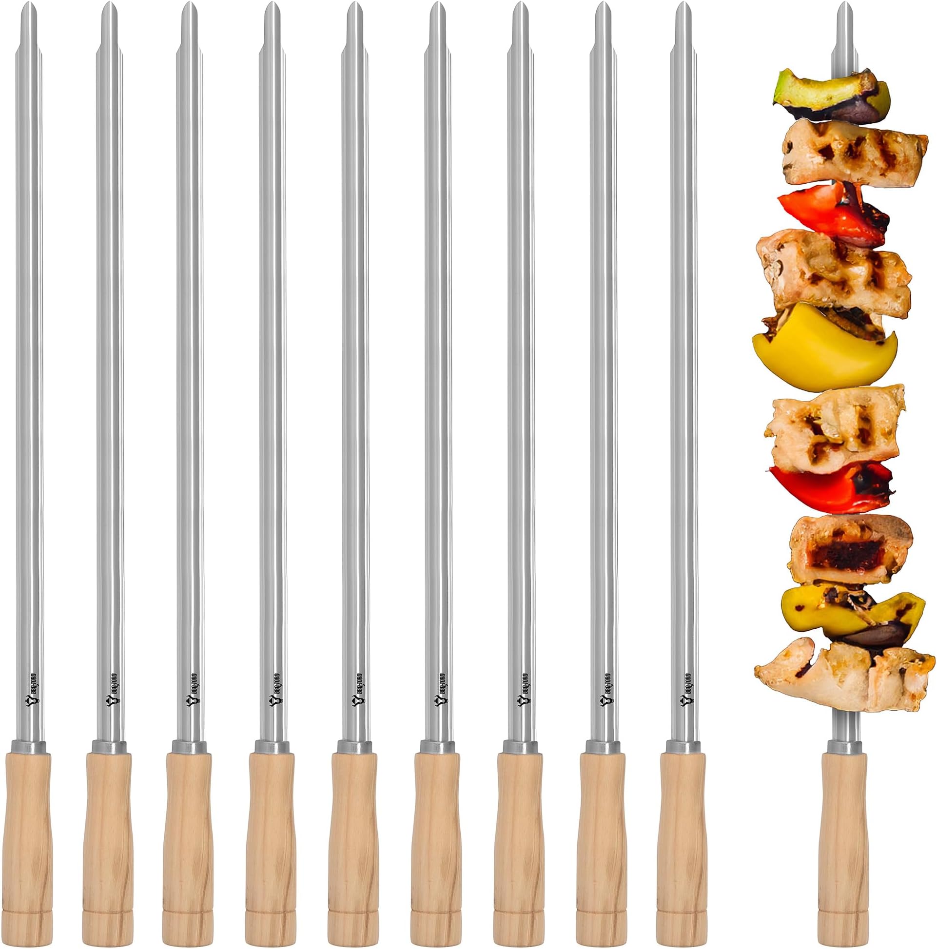 BBQ-Toro Edelstahl Grillspieße mit Holzgriff (10 Stück) | 54 cm ...