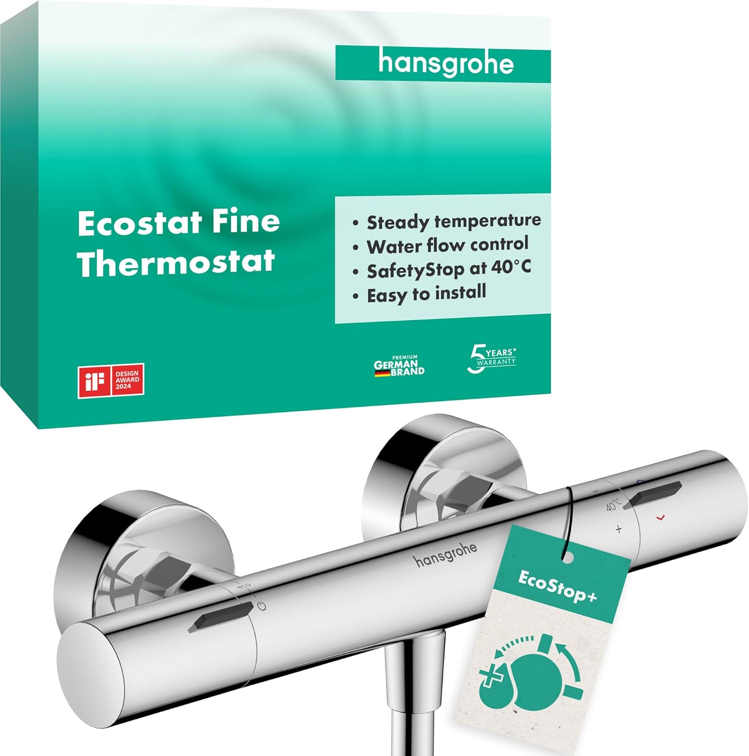 hansgrohe Ecostat Fine - Shower Thermostat Exposed with EcoStop+ ...