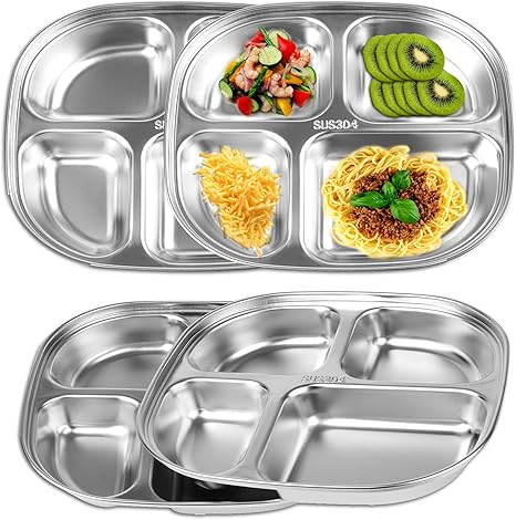 Amazon.com | DEAYOU 4-Pack 18/10 Stainless Steel Divided Plates, 4 ...