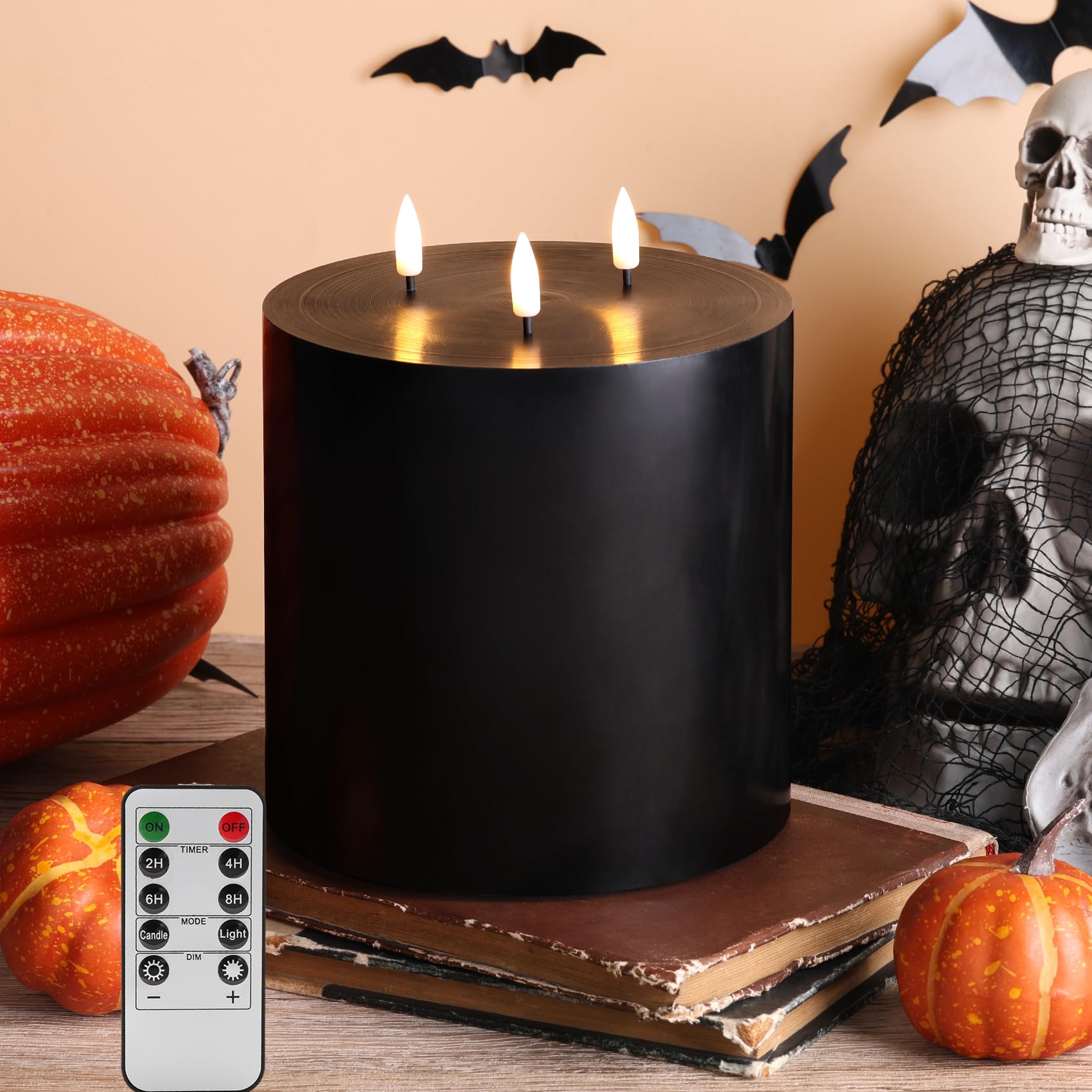 Amazon.com: Eywamage 3 Wick Black Flameless Pillar Candle with Remote ...