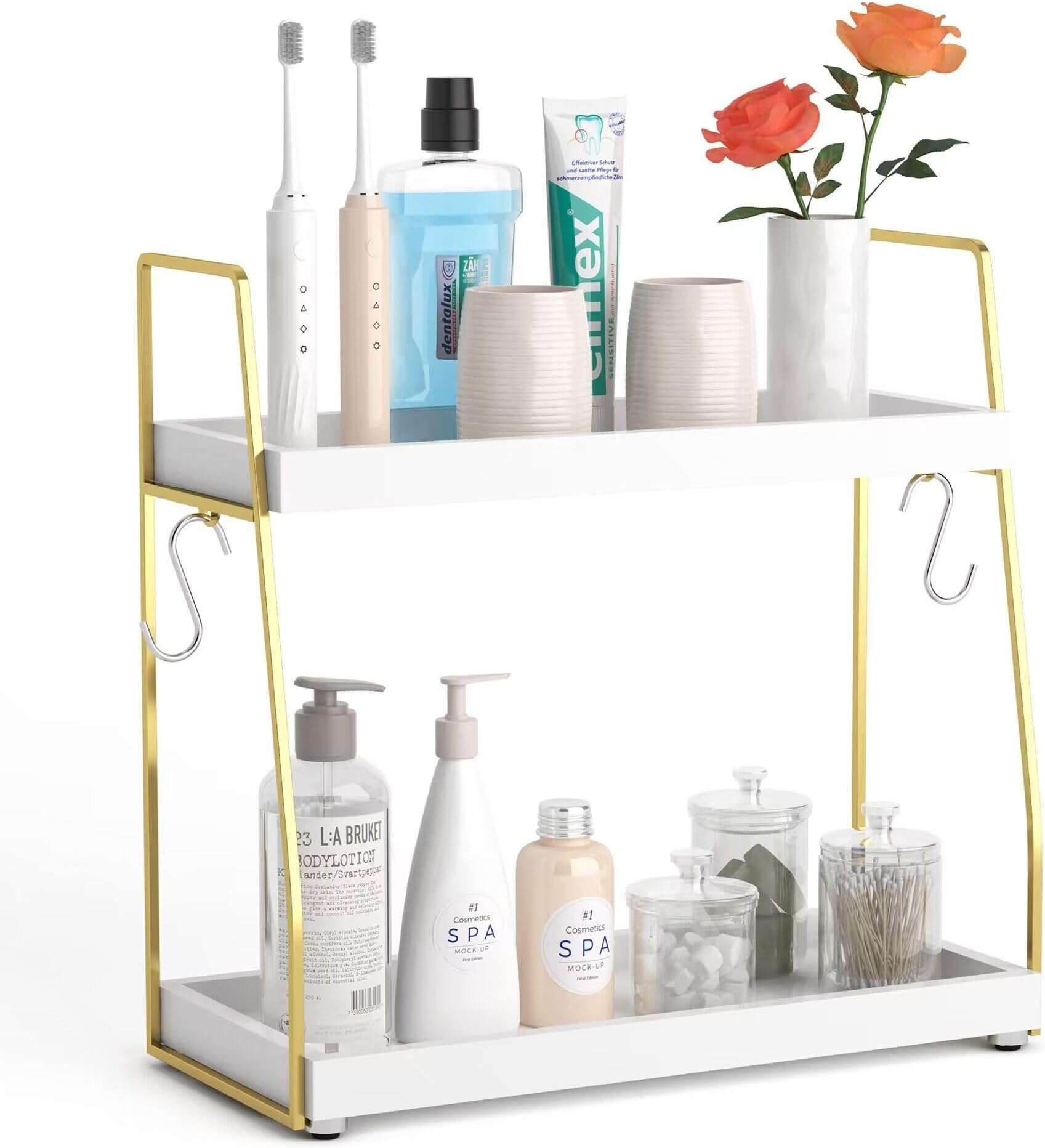 Amazon.com: Hoofess Bathroom Organizer Countertop,2 Tier Wood Shelf for ...