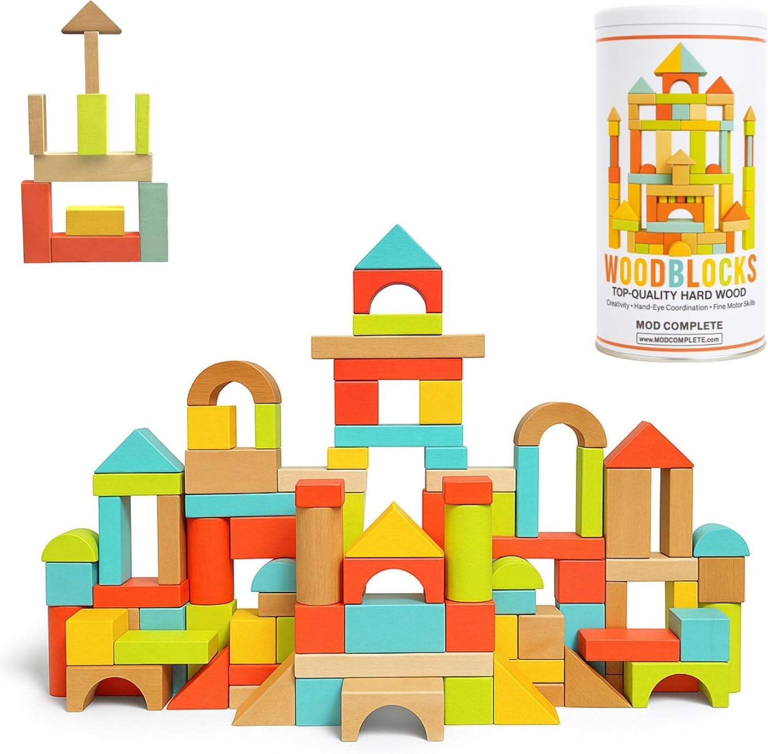Amazon.com: MOD 100-Piece Wood Building Blocks Set — Includes Heavy ...