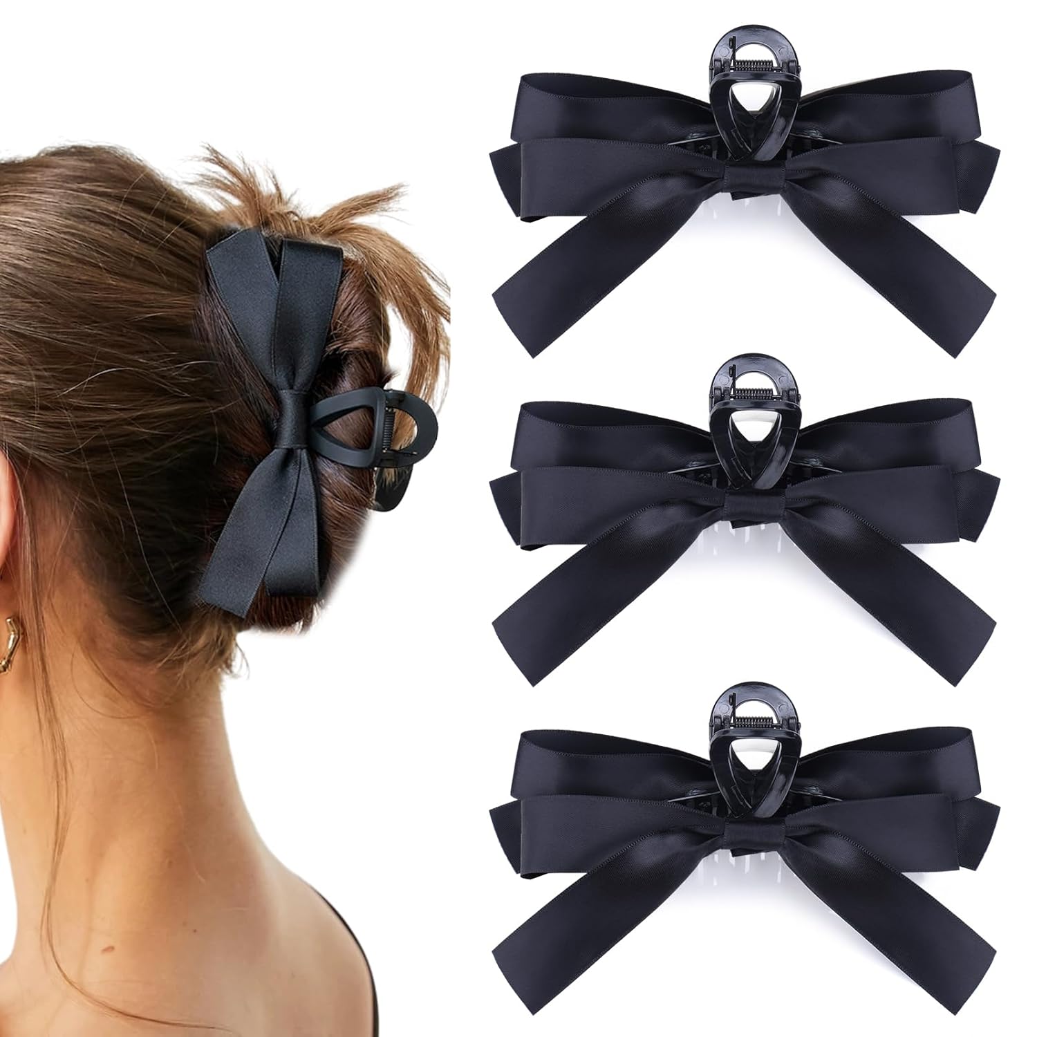 Pinza para el cabello con lazo negro para mujeres y niñas, 3 pinzas ...