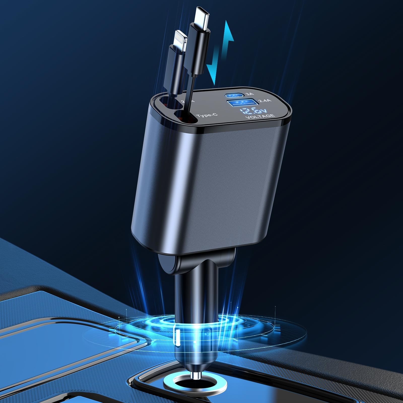 Amazon.com: Retractable Car Charger 120W - 4 in 1 Fast Charing Car ...