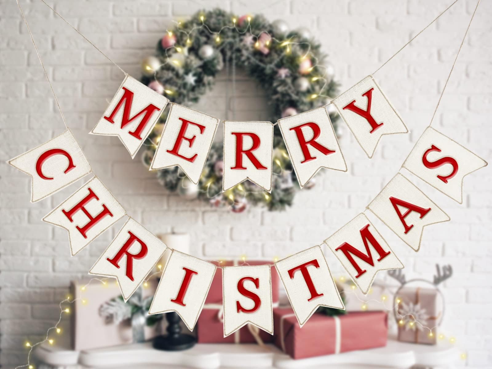 Amazon.com: Red & Green Glitter Merry Christmas Banner - Santa Festive ...
