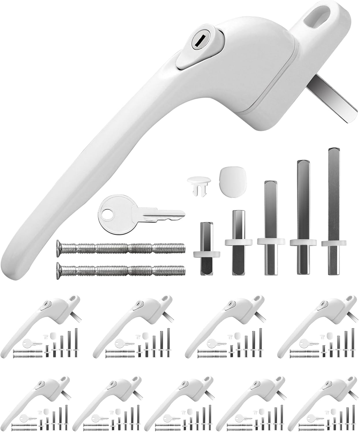 eSynic Universal UPVC Window Handles 10Pack with 5 Multi-Size Spindles ...