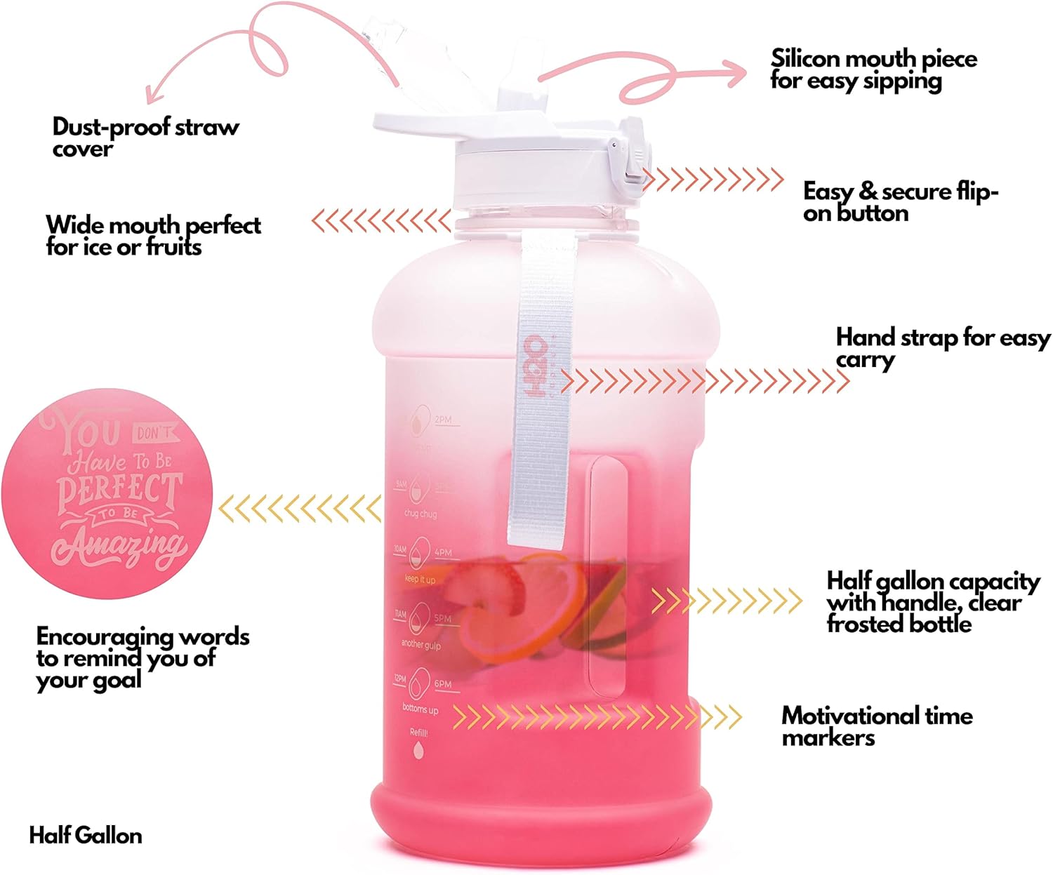 Buy H2O Capsule INSPO Half Gallon Water Bottle with Time Marker and ...