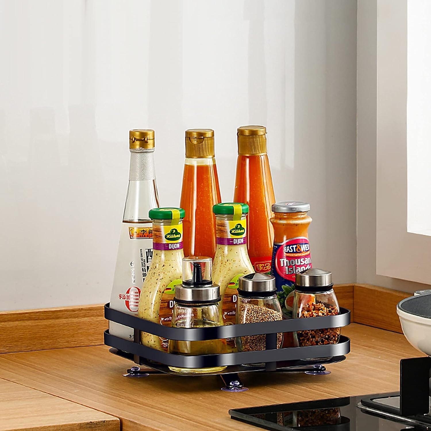 FEFE 360° Rotating Spice Rack Lazy Susan Condiments Organizer ...