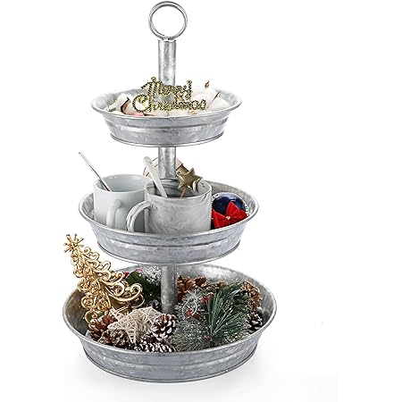 Amazon.com: Ilyapa Galvanized Three Tier Serving Stand - 3 Tiered Metal ...