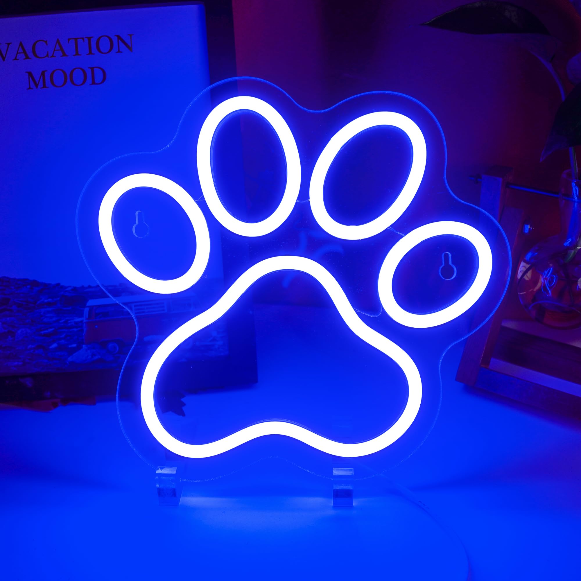 Aslanka Dog Paw Neon Sign, LED Dimmable Paw Print Neon Sign for Wall ...