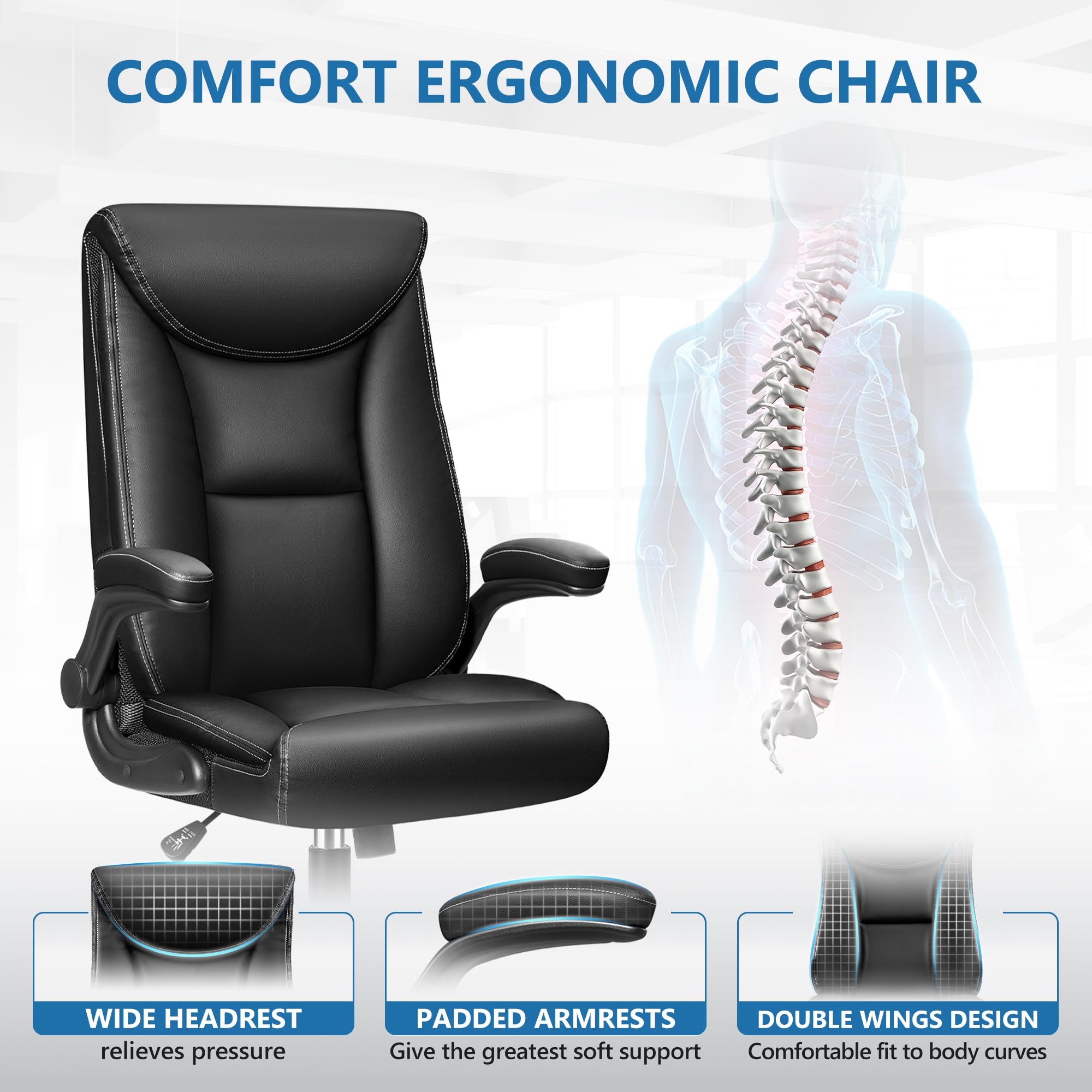 BestEra Executive Office Chair, Leather Ergonomic Office Chair Big and ...