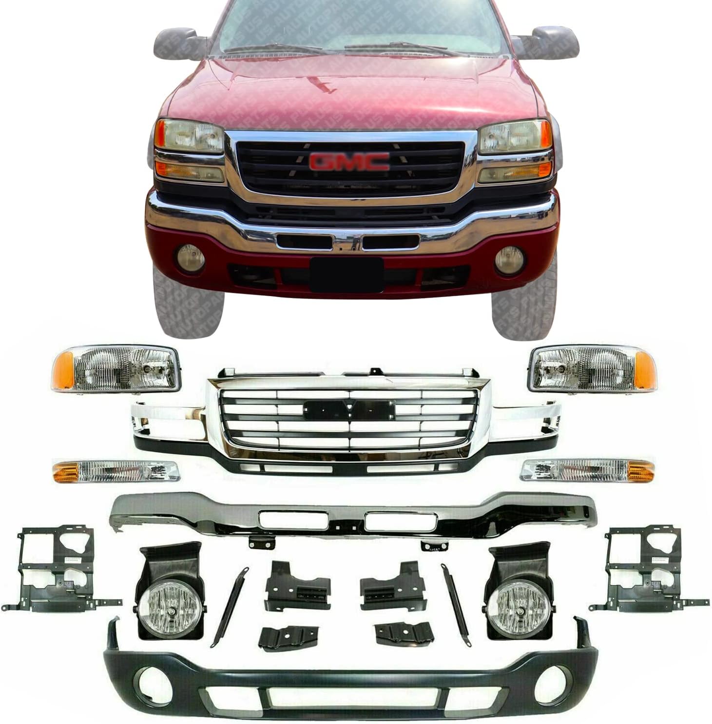 Amazon.com: US AUTO PARTS PLUS New Front Bumper Chrome with Brackets ...