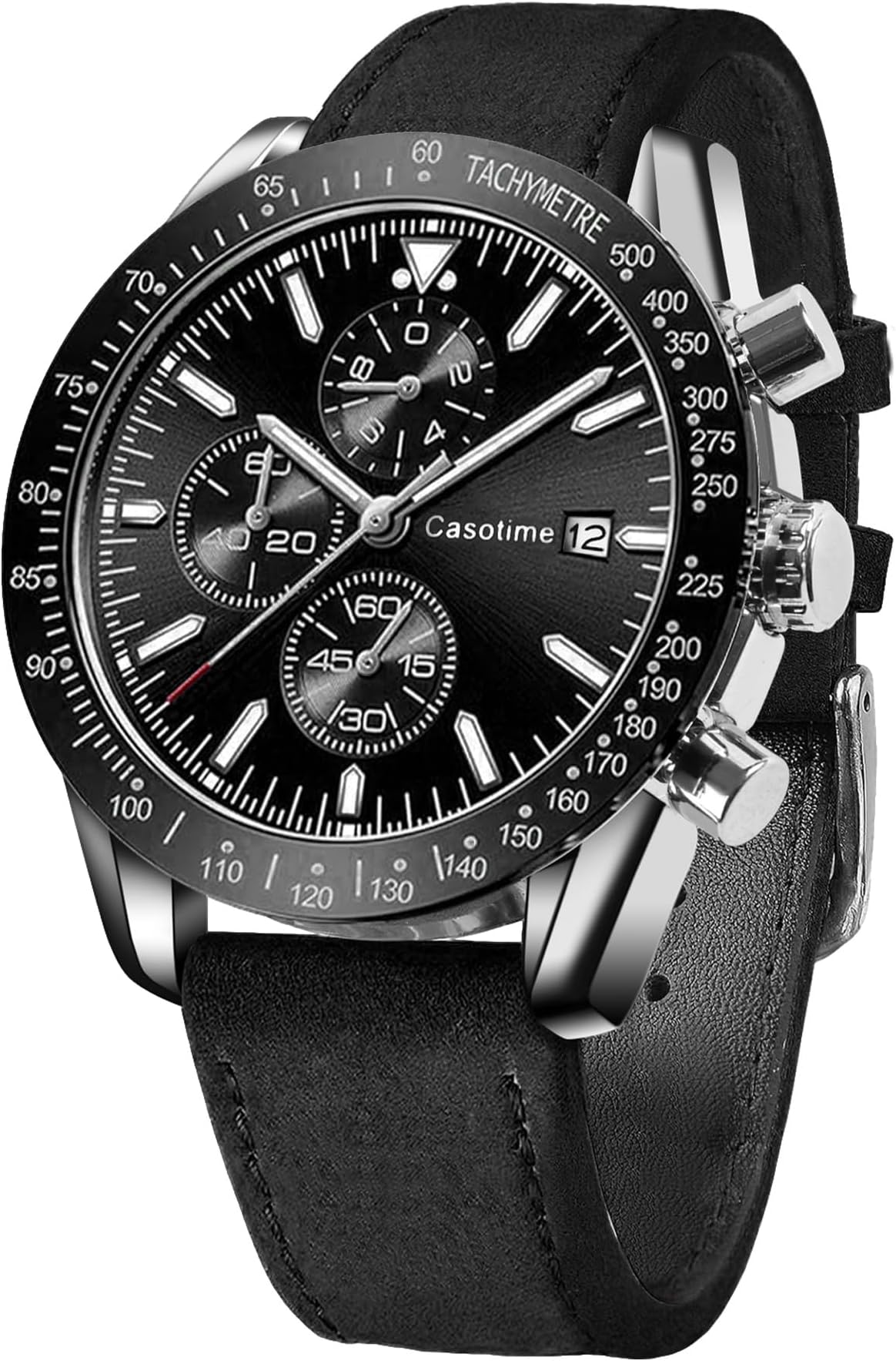 Casotime Men's Leather Watches Chronograph Analog Quartz Date Wrist ...